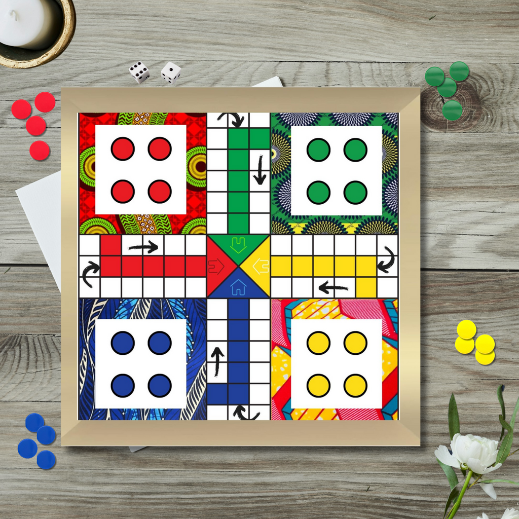Brass Ludo Board Game, Deluxe 14"x14" African Print Edition – Wax ...