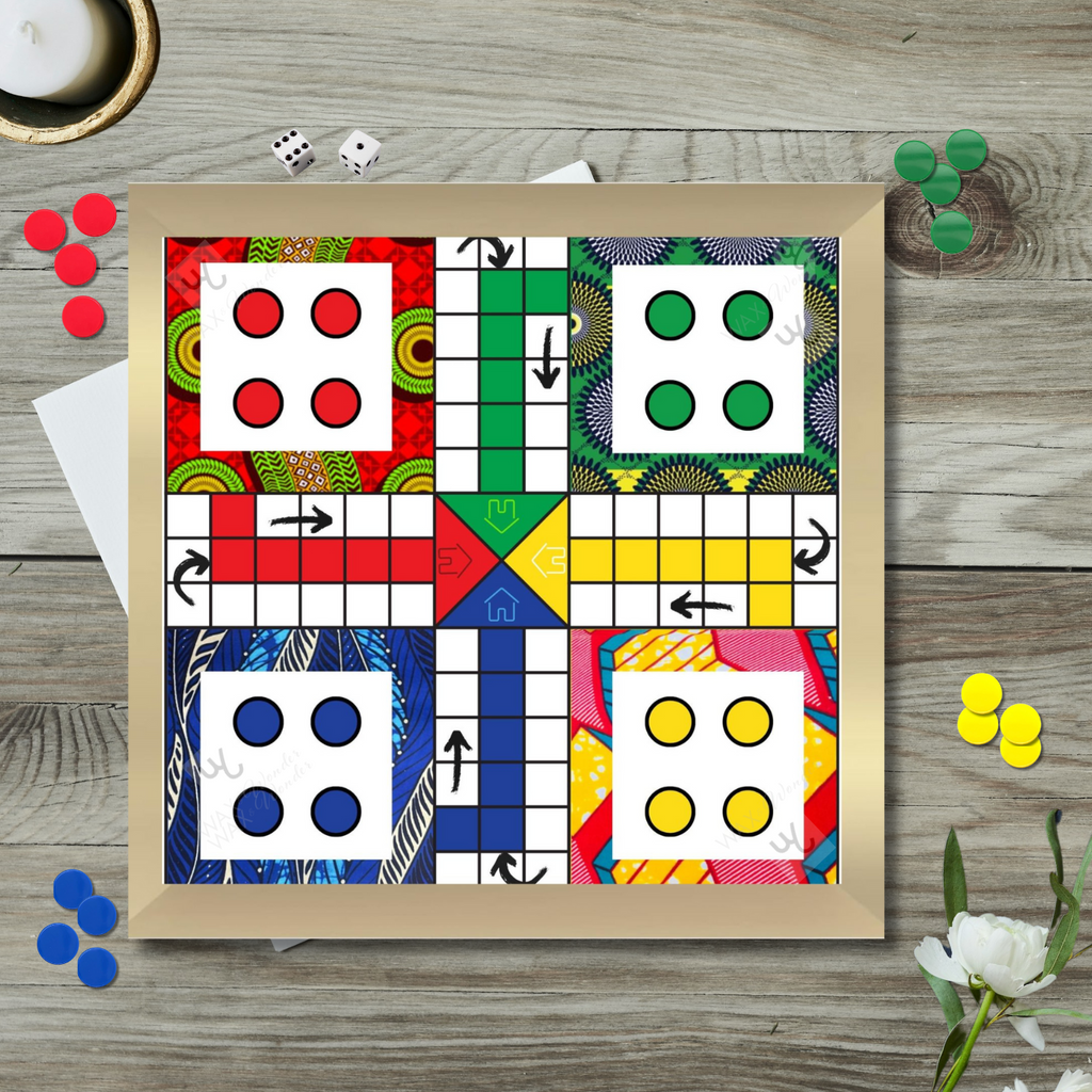 Brass Ludo Board Game, Deluxe 14"x14" African Print Edition – Wax ...